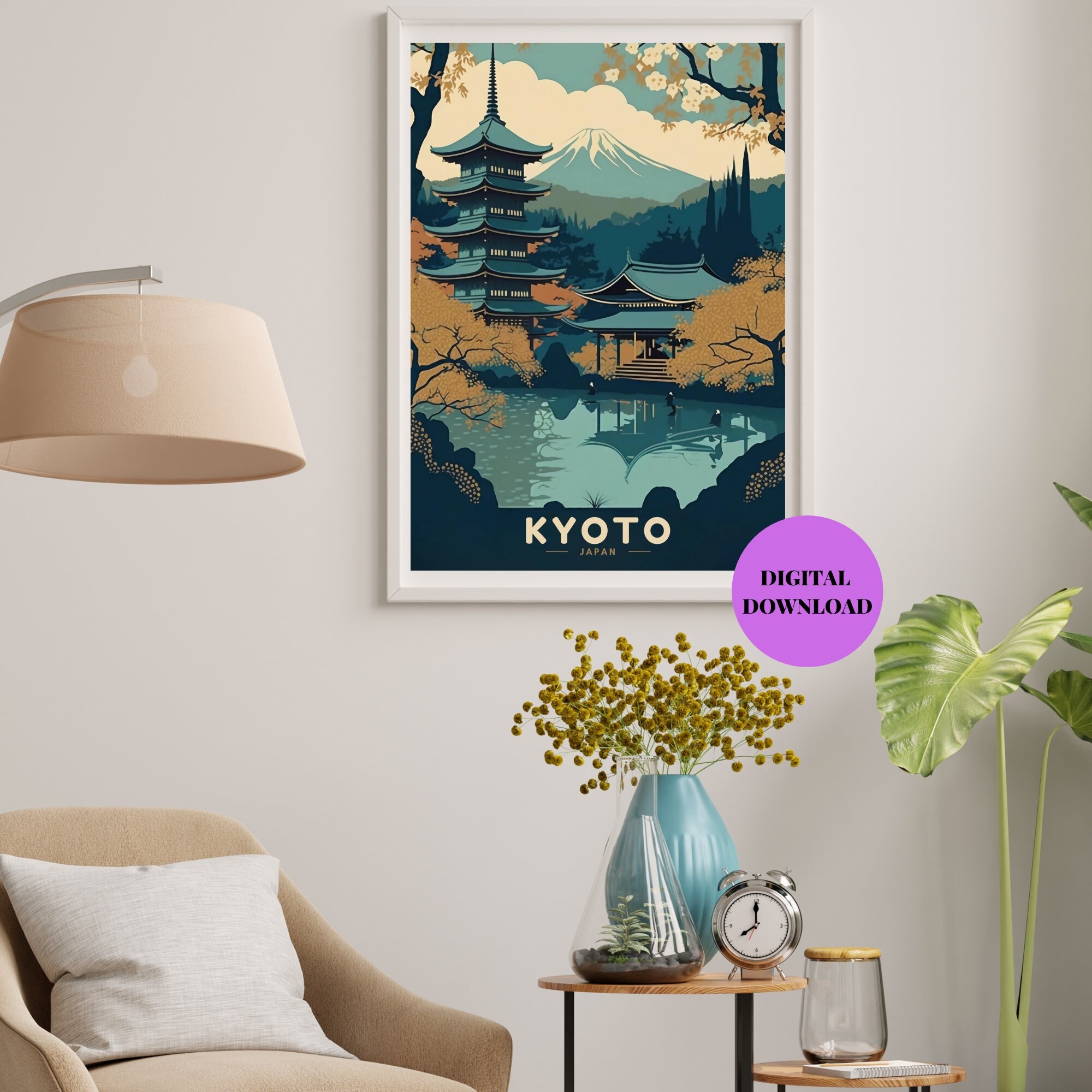 Kyoto Print, Kyoto Skyline Wall Art, Retro Travel Poster, Japan ...