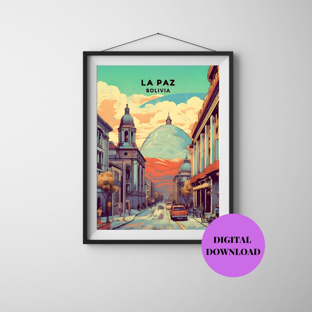 La Paz Print, Bolivia Skyline Wall Art, Retro Travel Poster, Bolivia ...