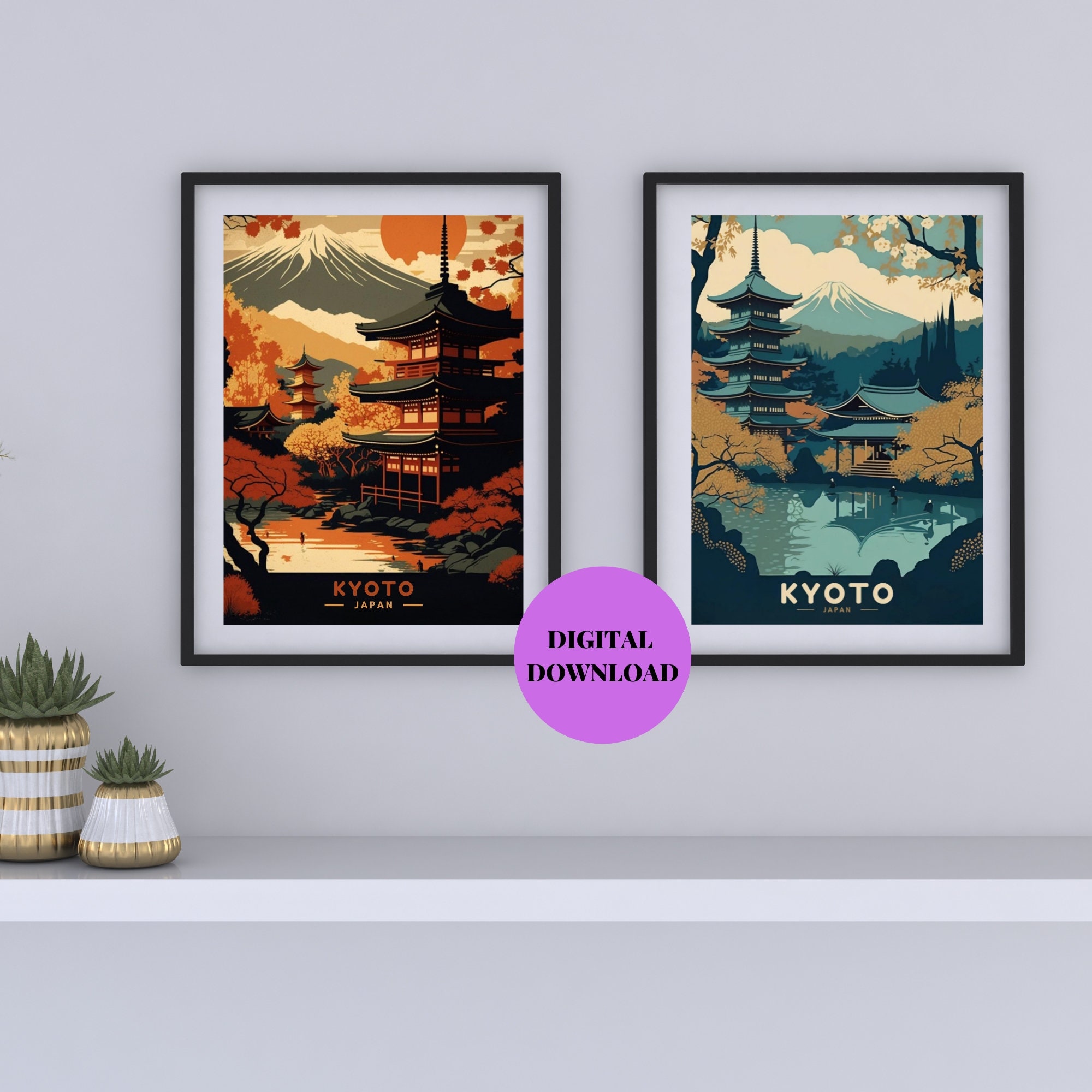 Kyoto Print, Kyoto Skyline Wall Art, Retro Travel Poster, Japan ...