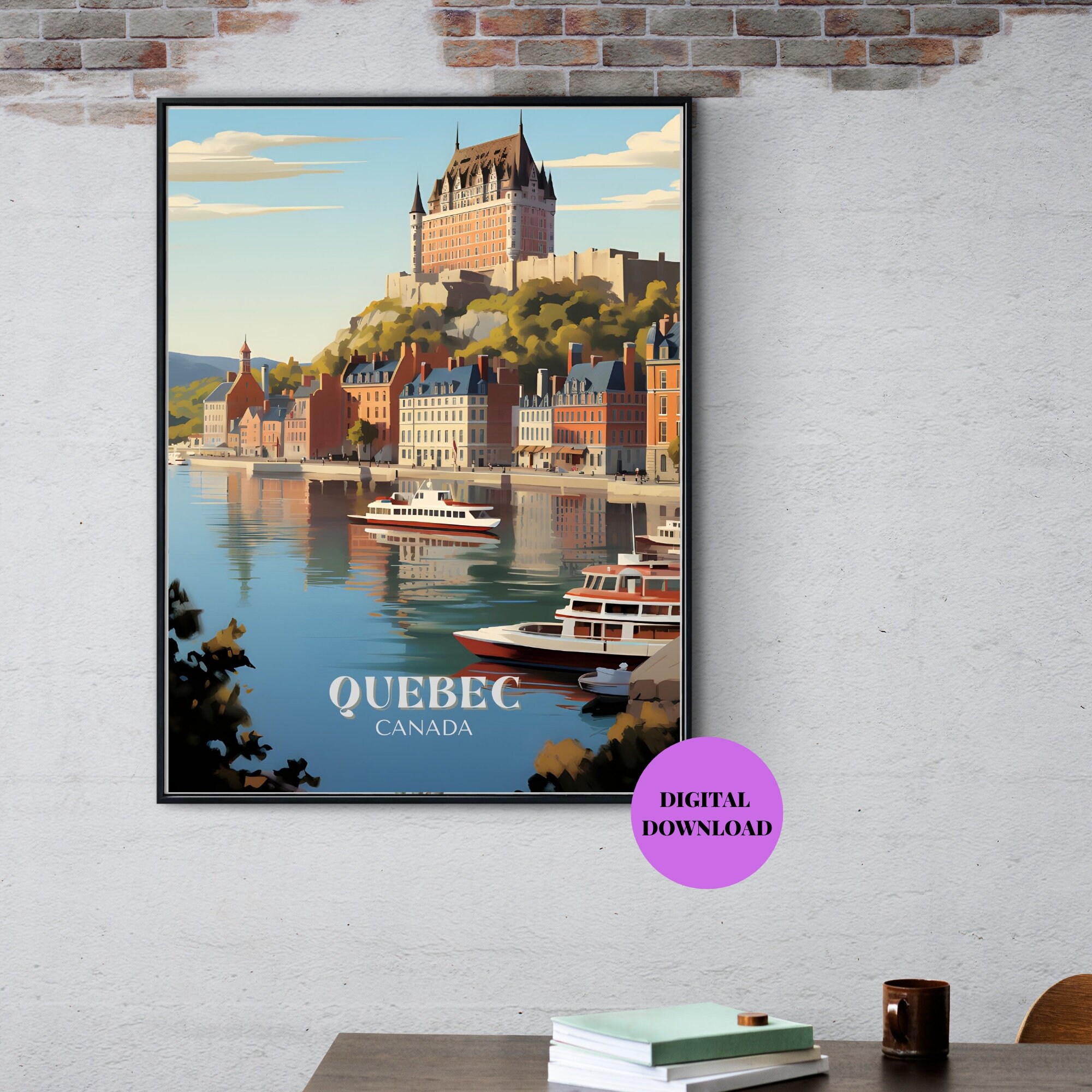 Quebec Print, Canada Skyline Wall Art, Retro Travel Poster, Souvenir ...