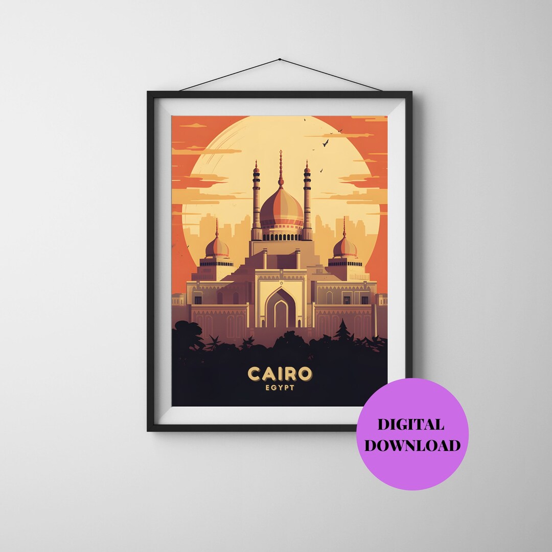 Cairo Print, Egypt Skyline Wall Art, Retro Travel Poster, Egypt ...
