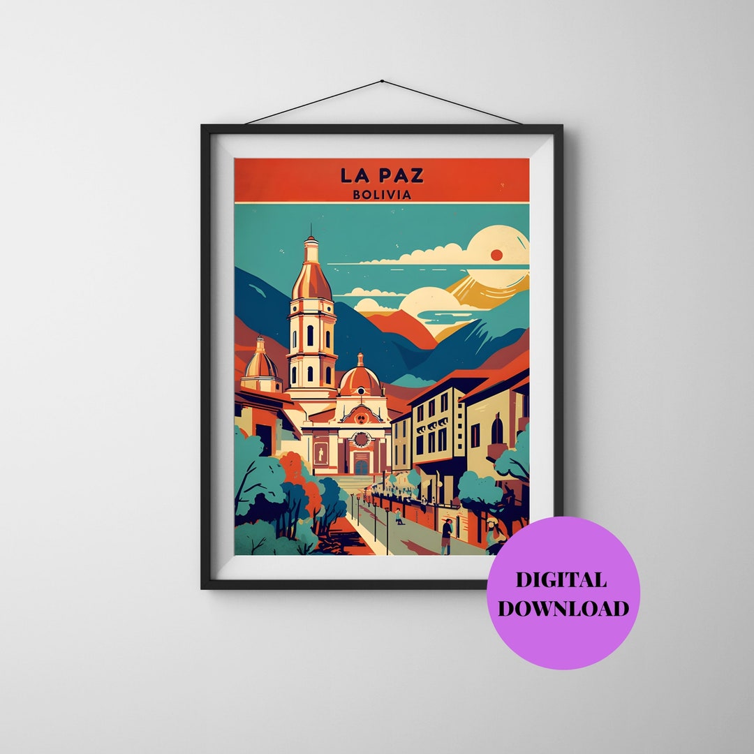 La Paz Print, Bolivia Skyline Wall Art, Retro Travel Poster, Bolivia ...