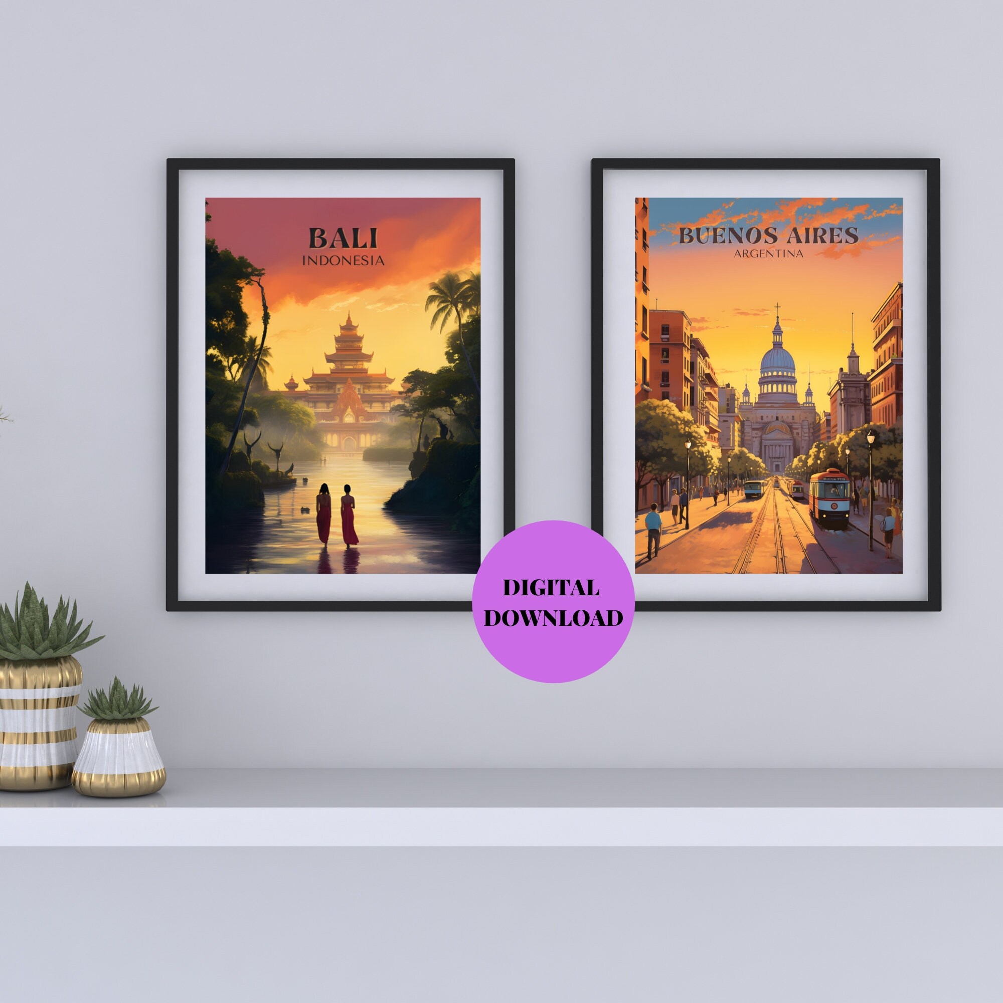 Bali Print, Indonesia Skyline Wall Art, Retro Travel Poster, Souvenir ...
