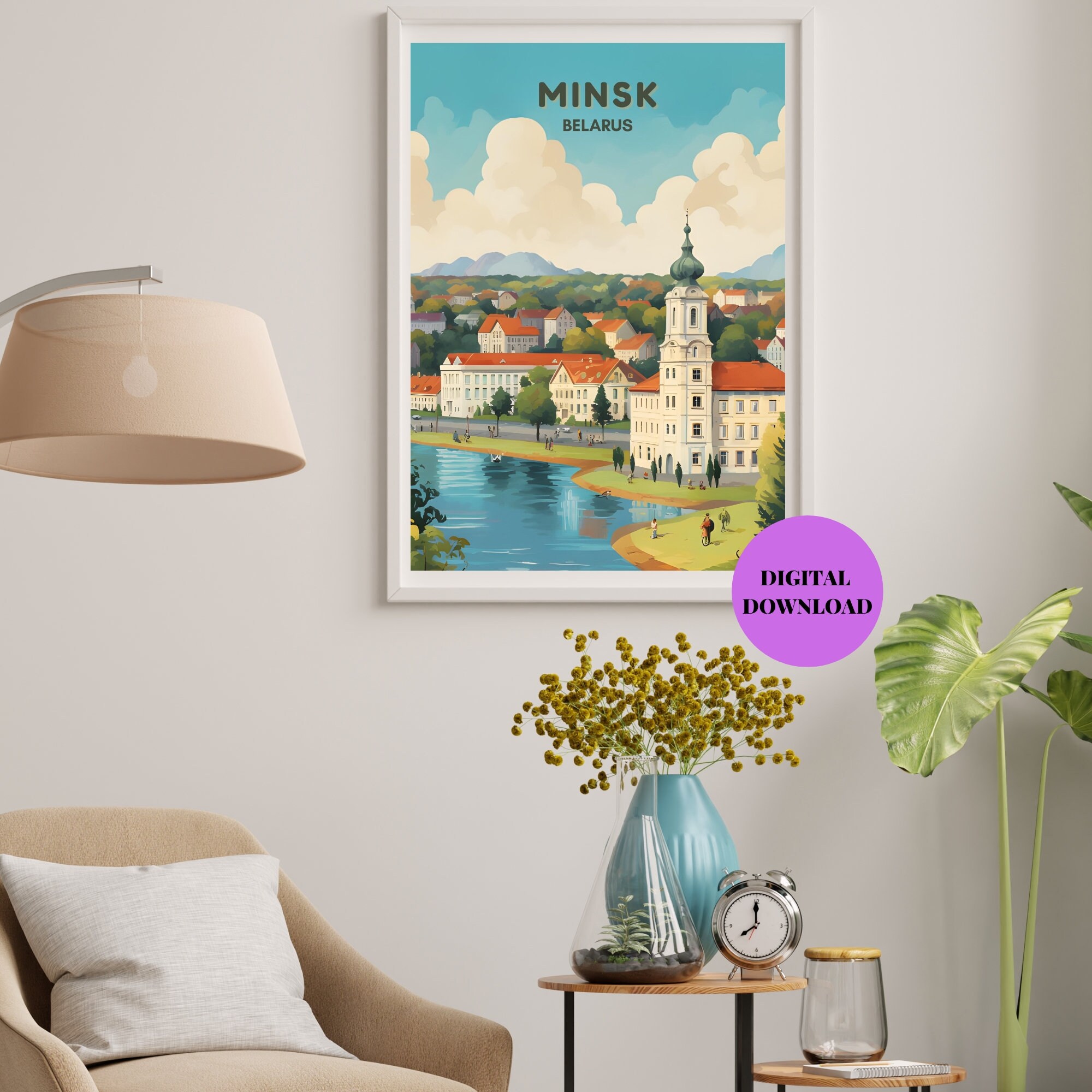 Minsk Print, Belarus Skyline Wall Art, Retro Travel Poster, Belarus ...