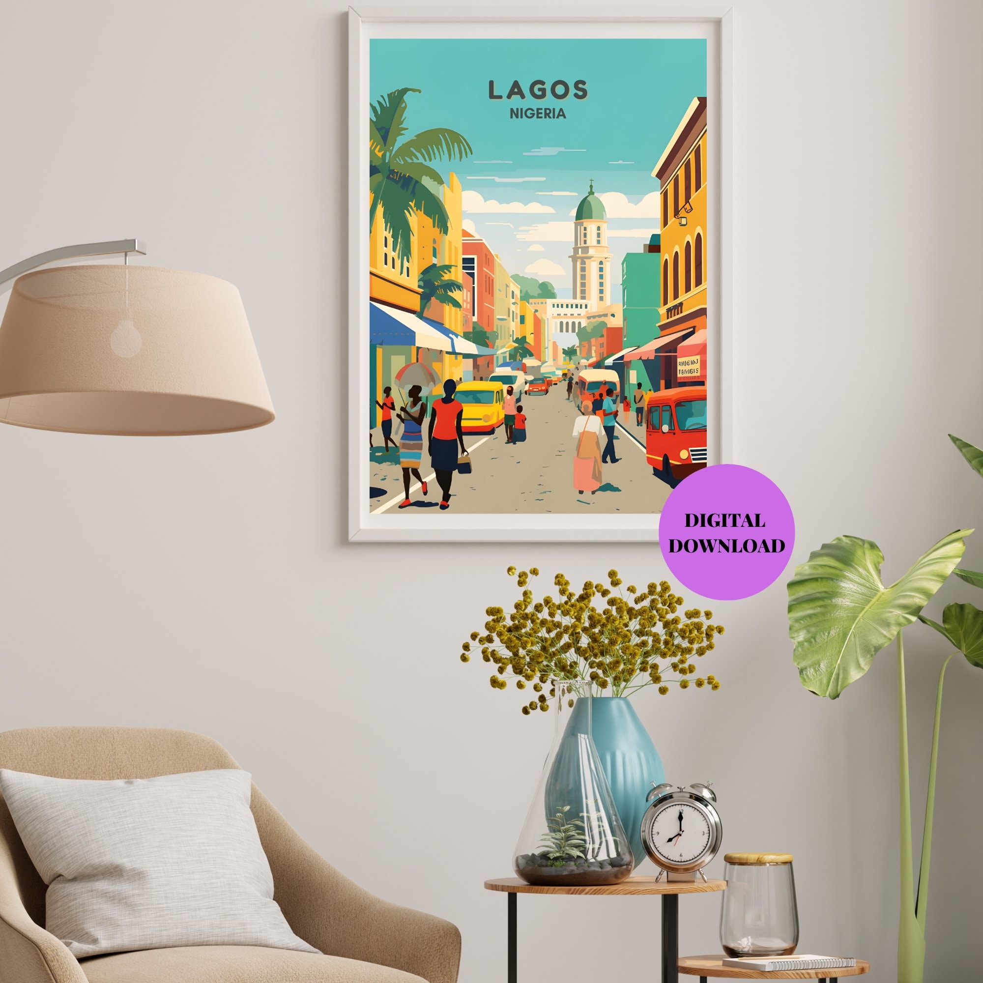 Lagos Print, Nigeria Skyline Wall Art, Nigeria Retro Travel Poster ...