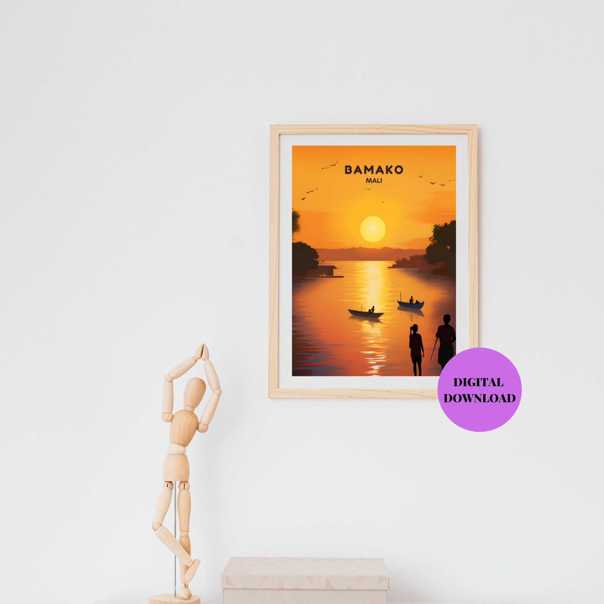 Bamako Print, Mali Skyline Wall Art, Mali Retro Travel Poster, Mali ...