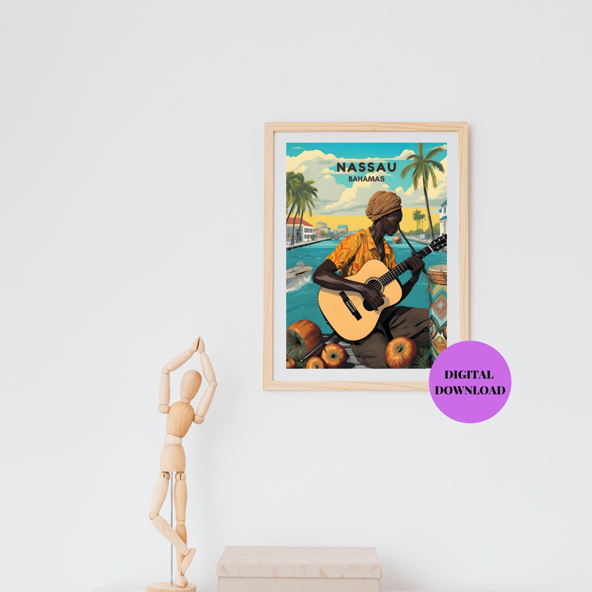 Nassau Print, Bahamas Skyline Wall Art, Bahamas Retro Travel Poster ...