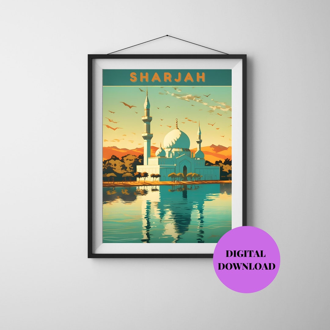 Sharjah Print, UAE Skyline Wall Art, Retro Travel Poster, UAE Souvenir ...