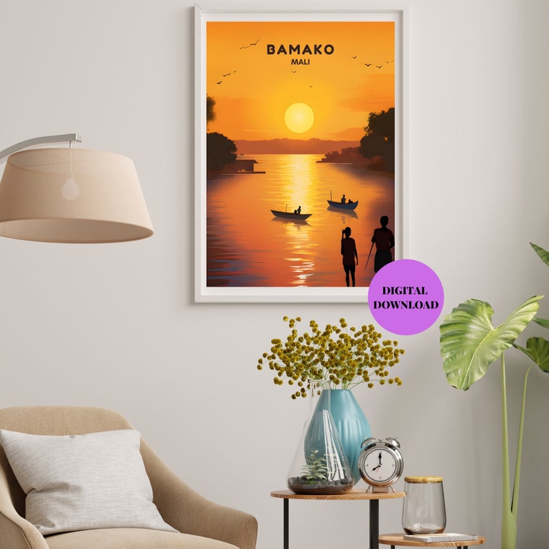 Bamako Print, Mali Skyline Wall Art, Mali Retro Travel Poster, Mali ...