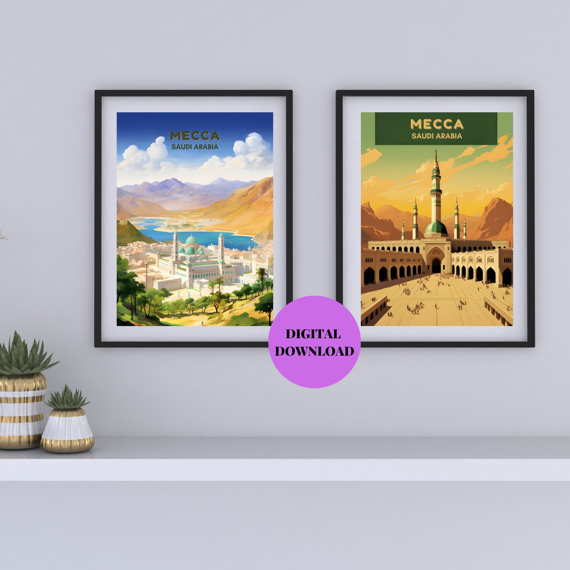 Mecca Print Saudi Arabia Skyline Wall Art Retro Travel - Etsy