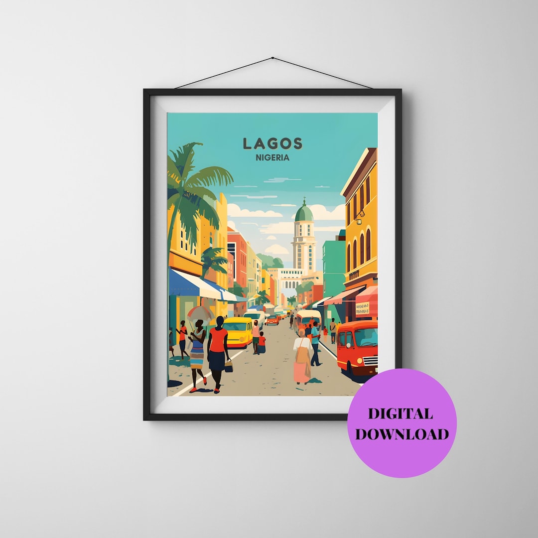 Lagos Print, Nigeria Skyline Wall Art, Nigeria Retro Travel Poster ...