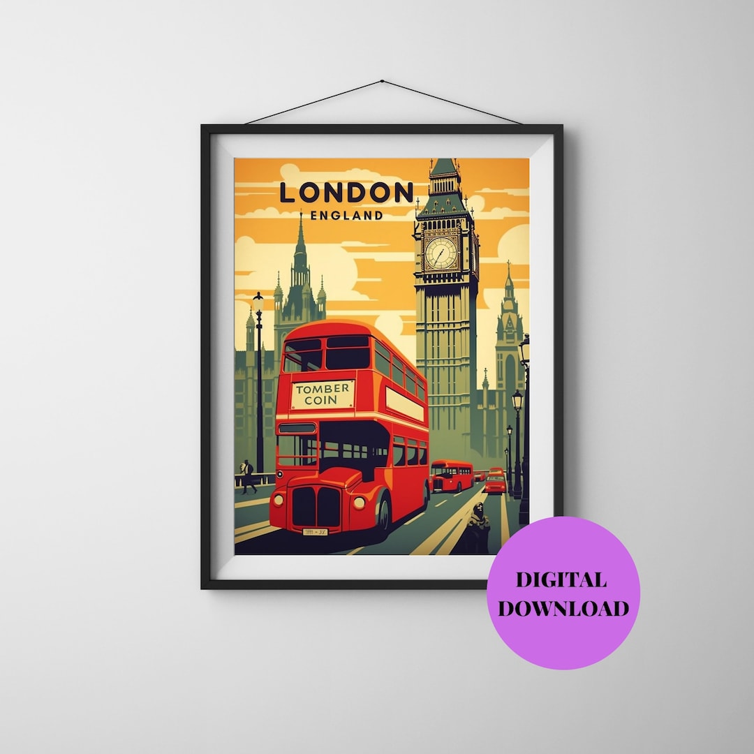 London Print, England Skyline Wall Art, Retro Travel Poster, United ...