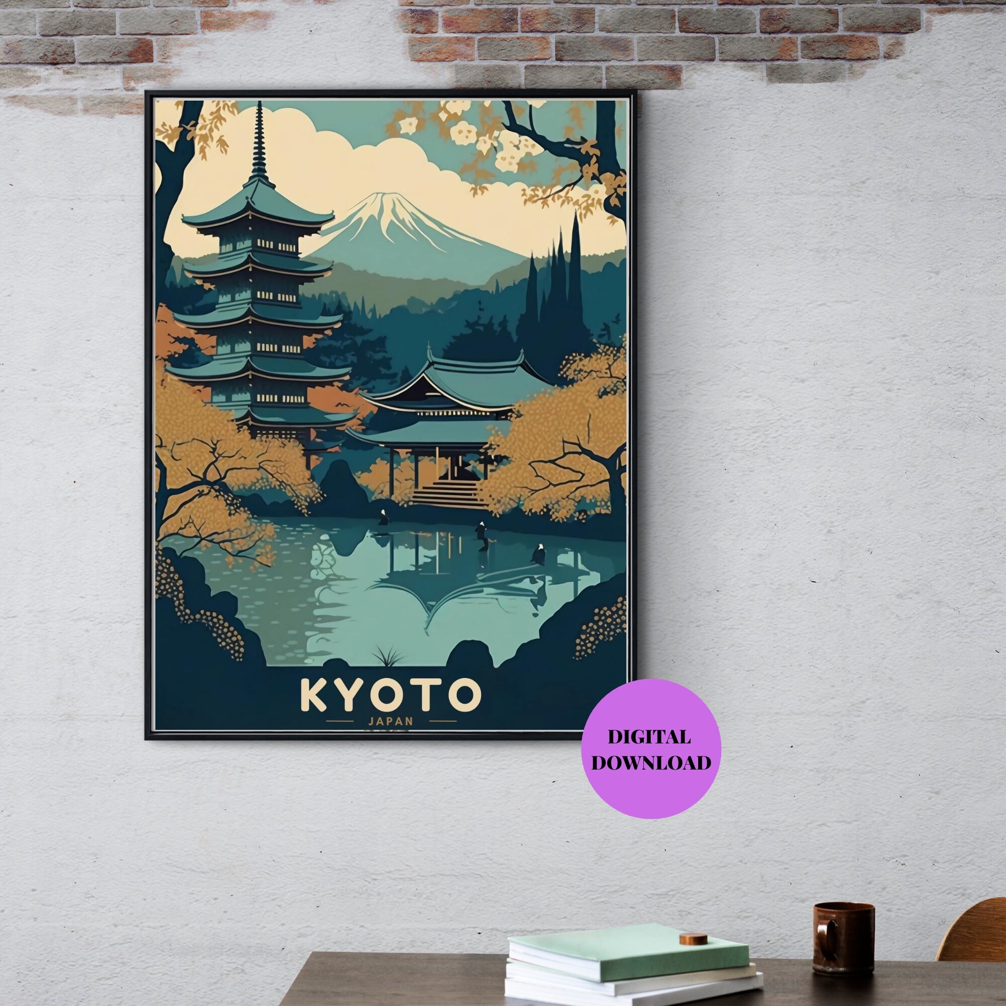 Kyoto Print, Kyoto Skyline Wall Art, Retro Travel Poster, Japan ...