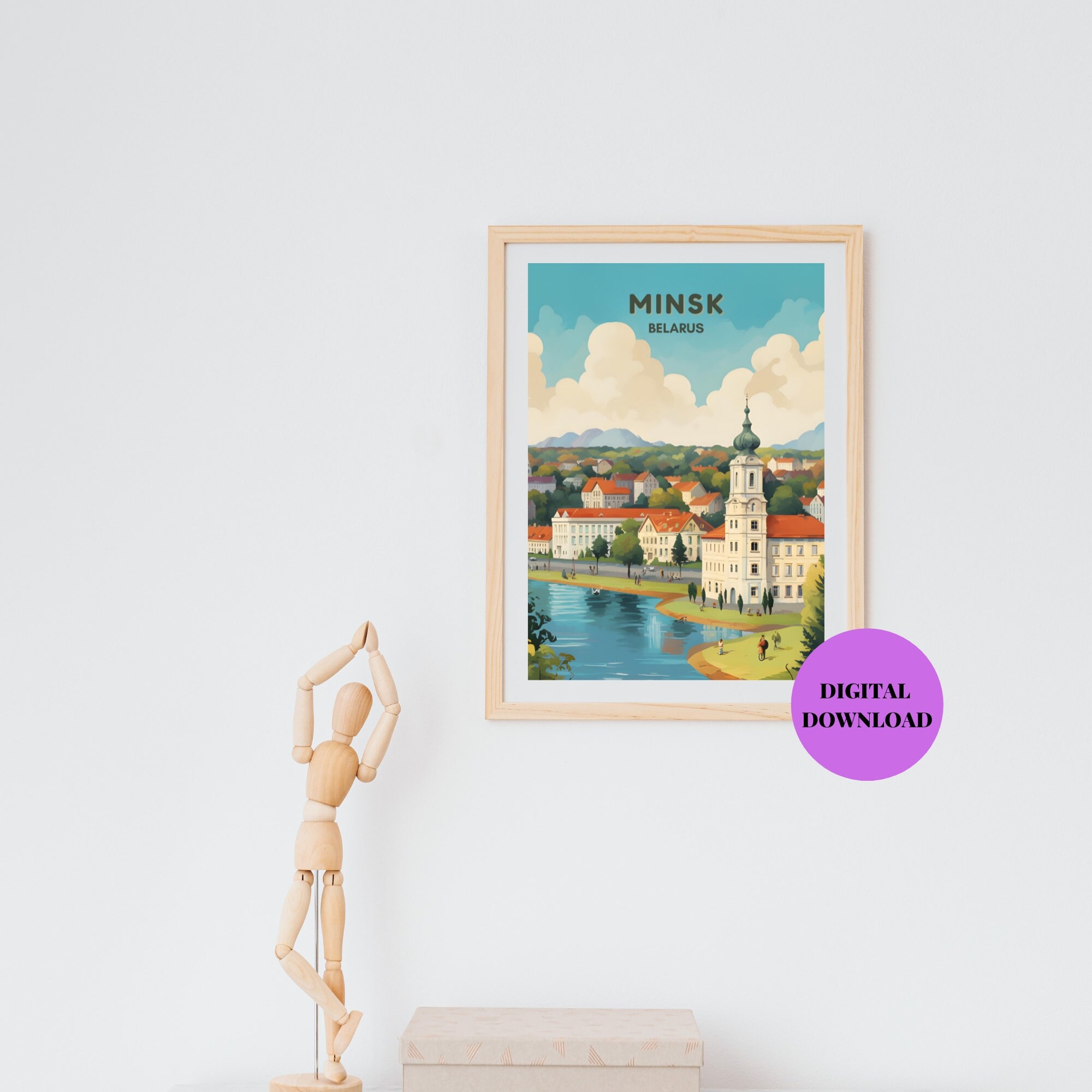 Minsk Print, Belarus Skyline Wall Art, Retro Travel Poster, Belarus ...