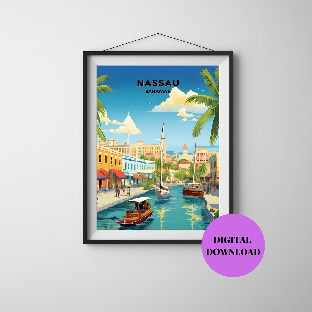 Nassau Print Bahamas Skyline Wall Art Bahamas Retro Travel Poster