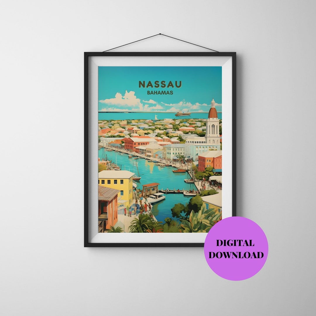 Nassau Print Bahamas Skyline Wall Art Bahamas Retro Travel Poster