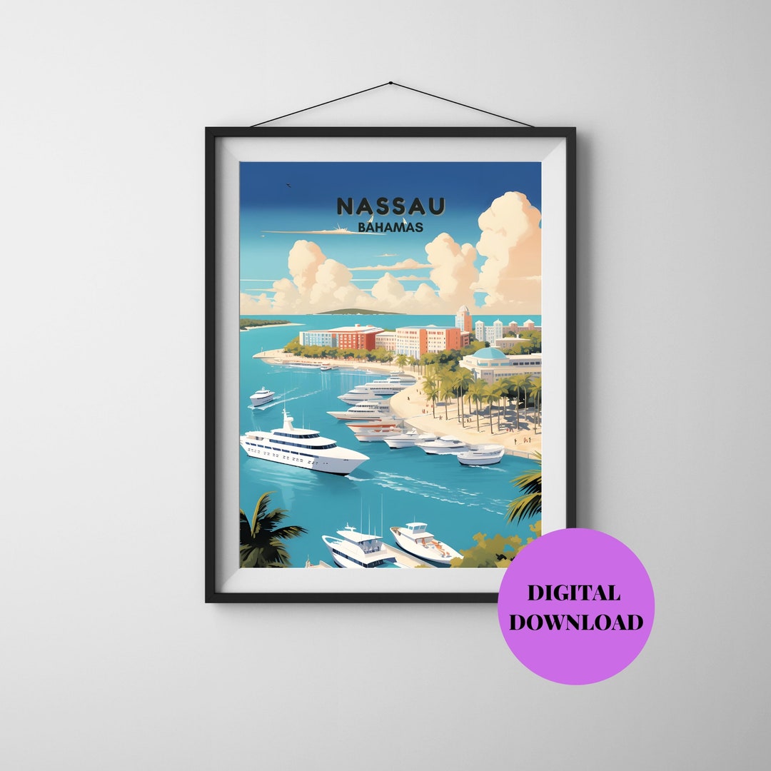 Nassau Print Bahamas Skyline Wall Art Bahamas Retro Travel Poster
