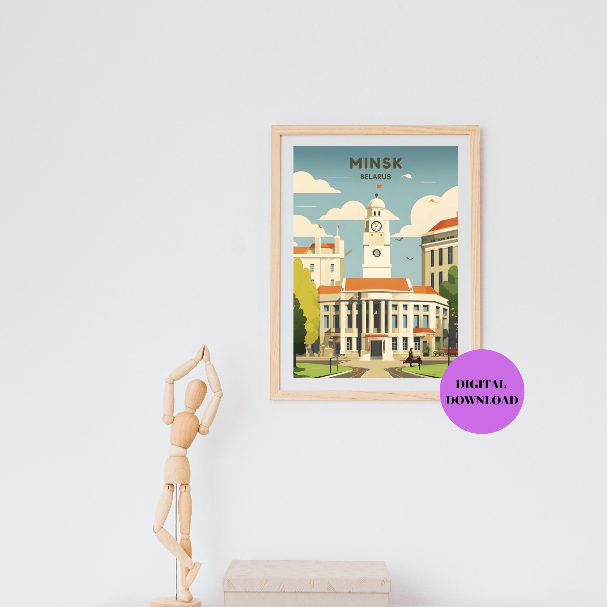 Minsk Print, Belarus Skyline Wall Art, Retro Travel Poster, Belarus ...