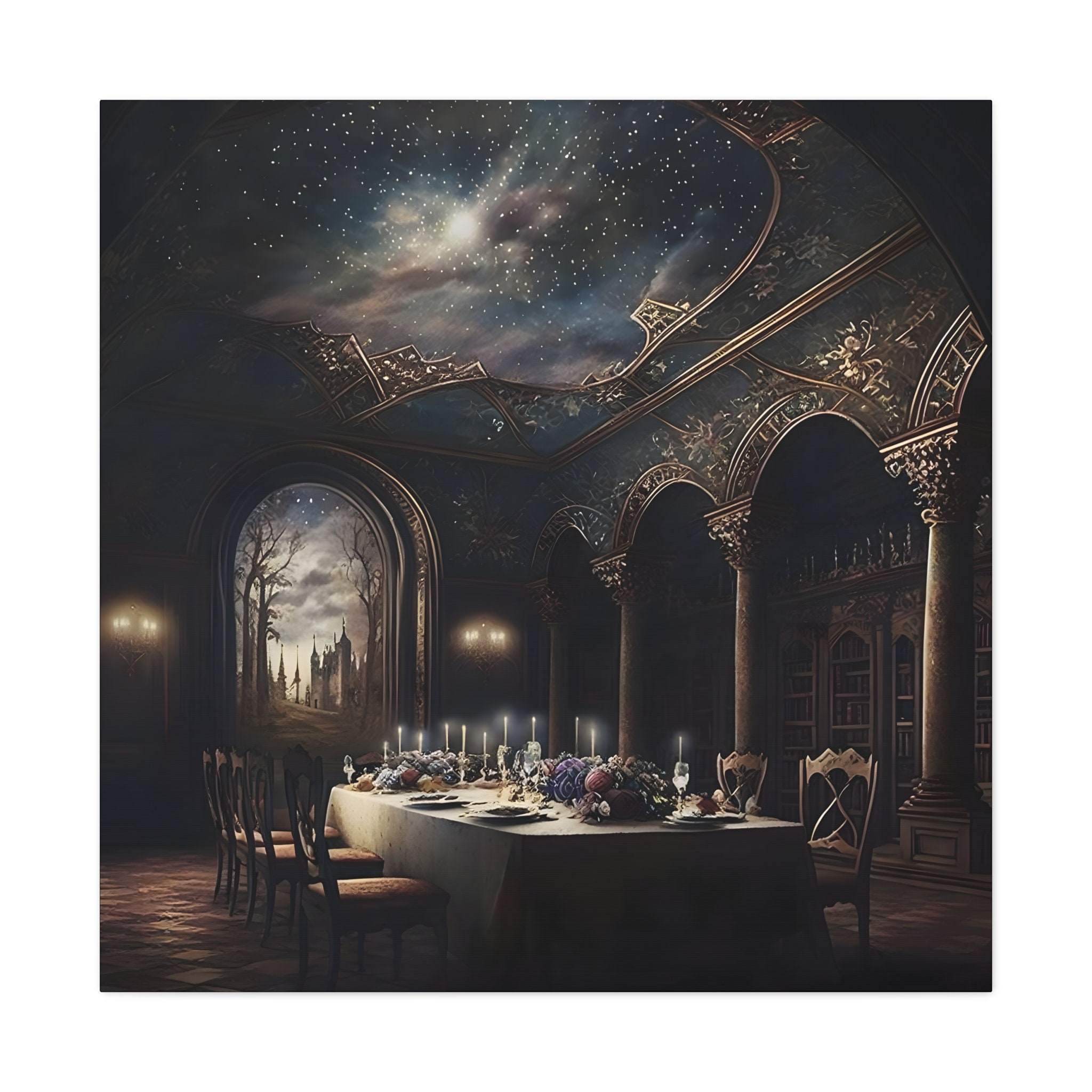 Starry Night Dining Scene, Living Room Canvas Art, Fantasy Dining Scene ...