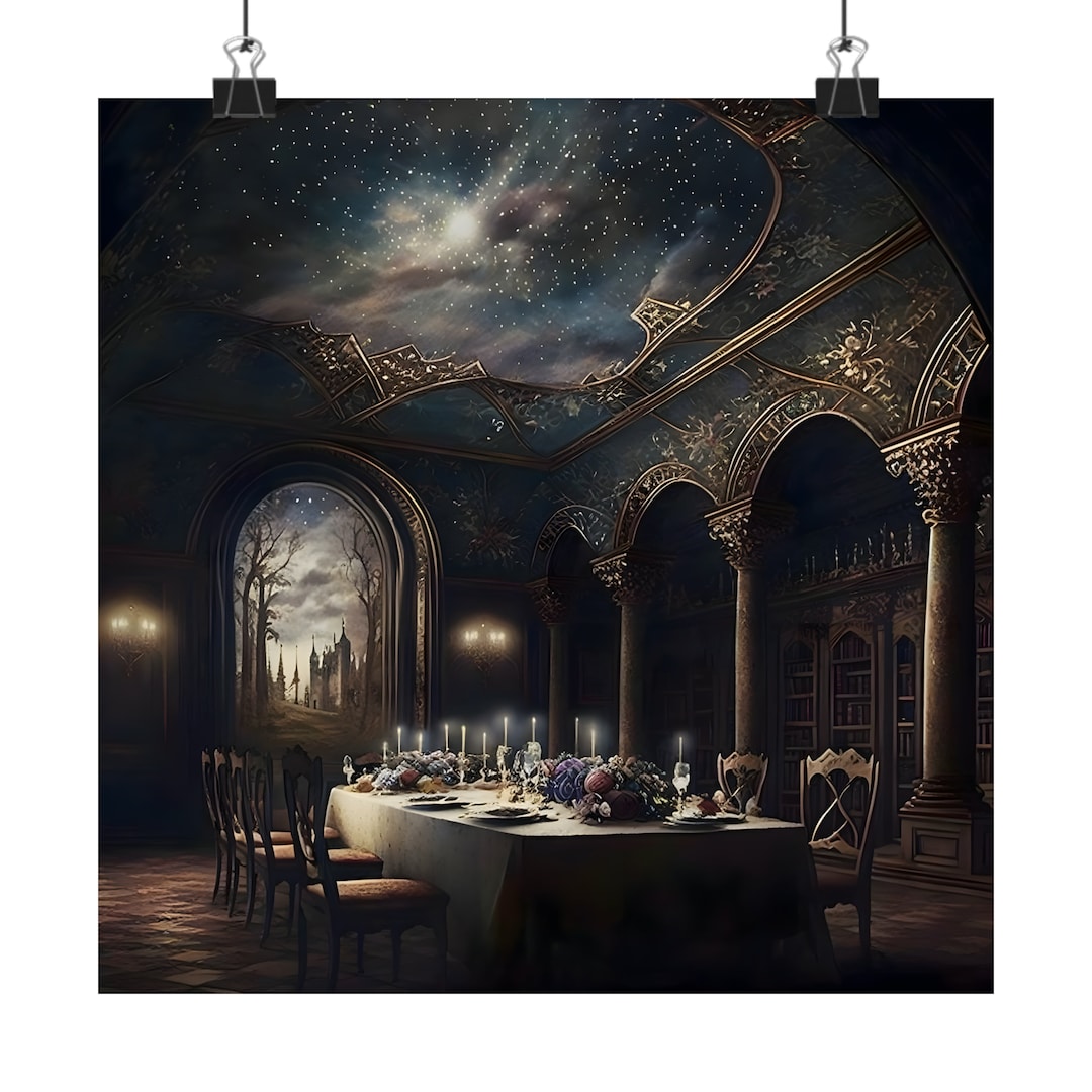 Starry Night Dining Scene, Living Room Matte Poster Art, Fantasy Dining ...