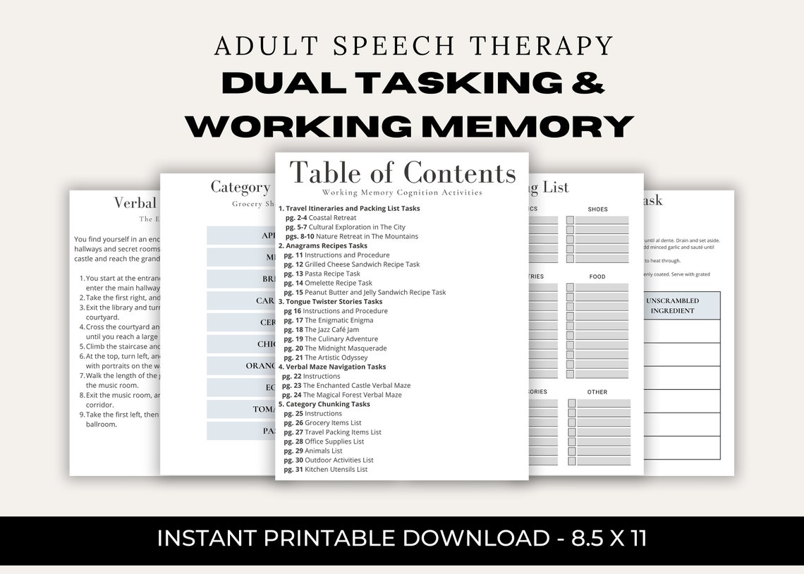 Working Memory Dual Tasking Activities for Adult Speech Therapy ...