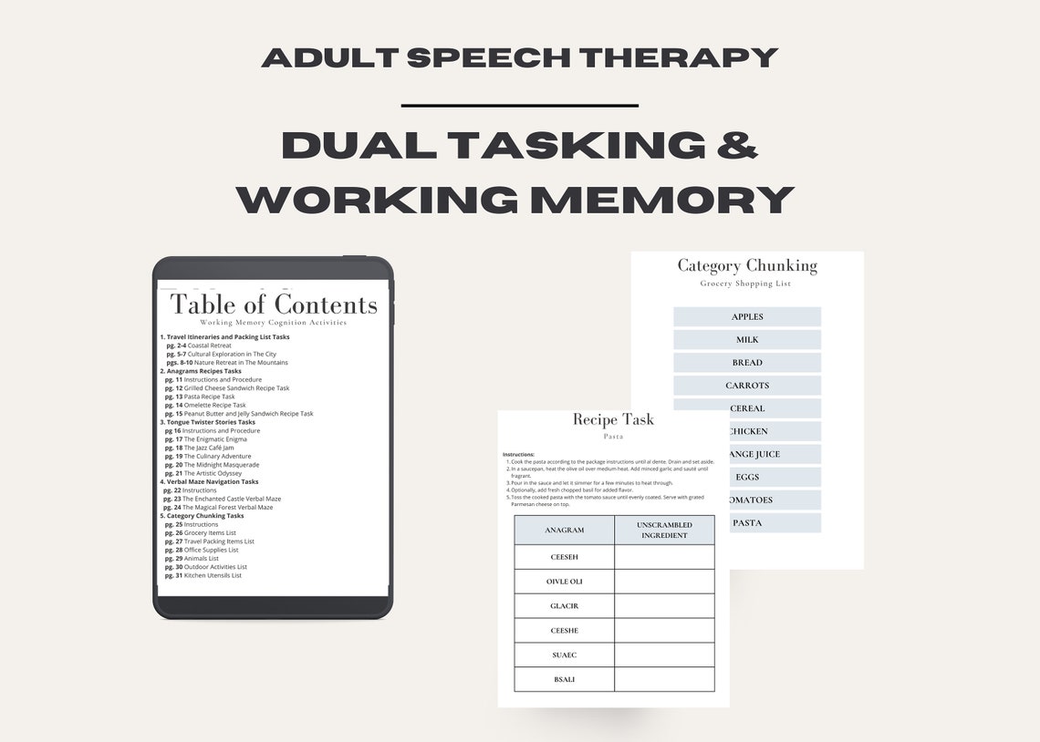 Working Memory Dual Tasking Activities for Adult Speech Therapy ...