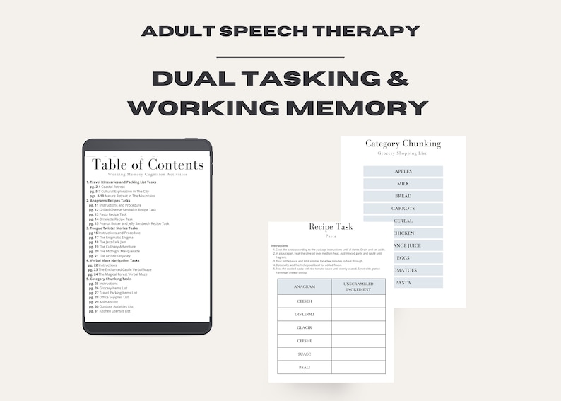 Working Memory Dual Tasking Activities for Adult Speech Therapy ...