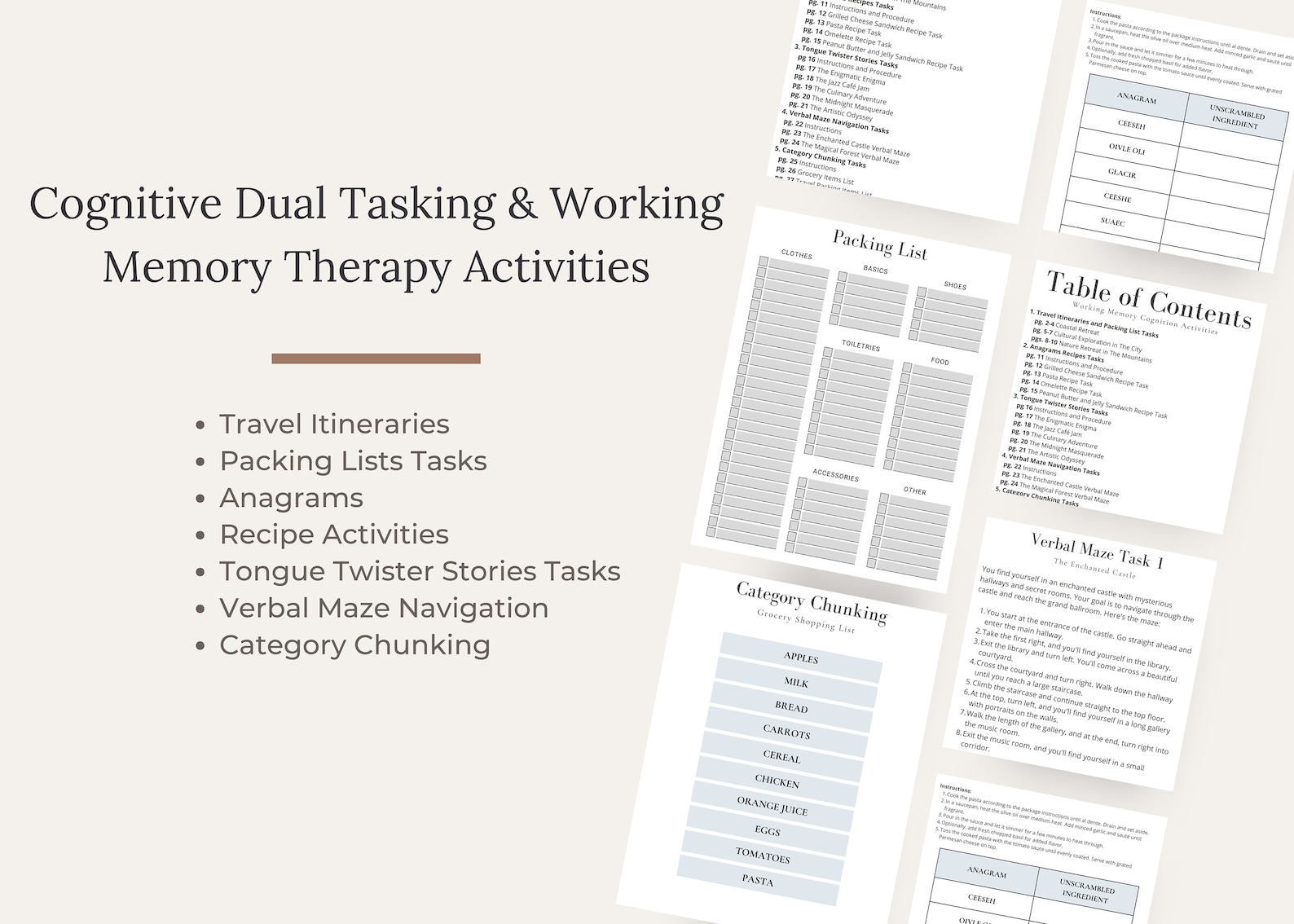 Working Memory Dual Tasking Activities for Adult Speech Therapy, Medical SLP, Patient Worksheets ...