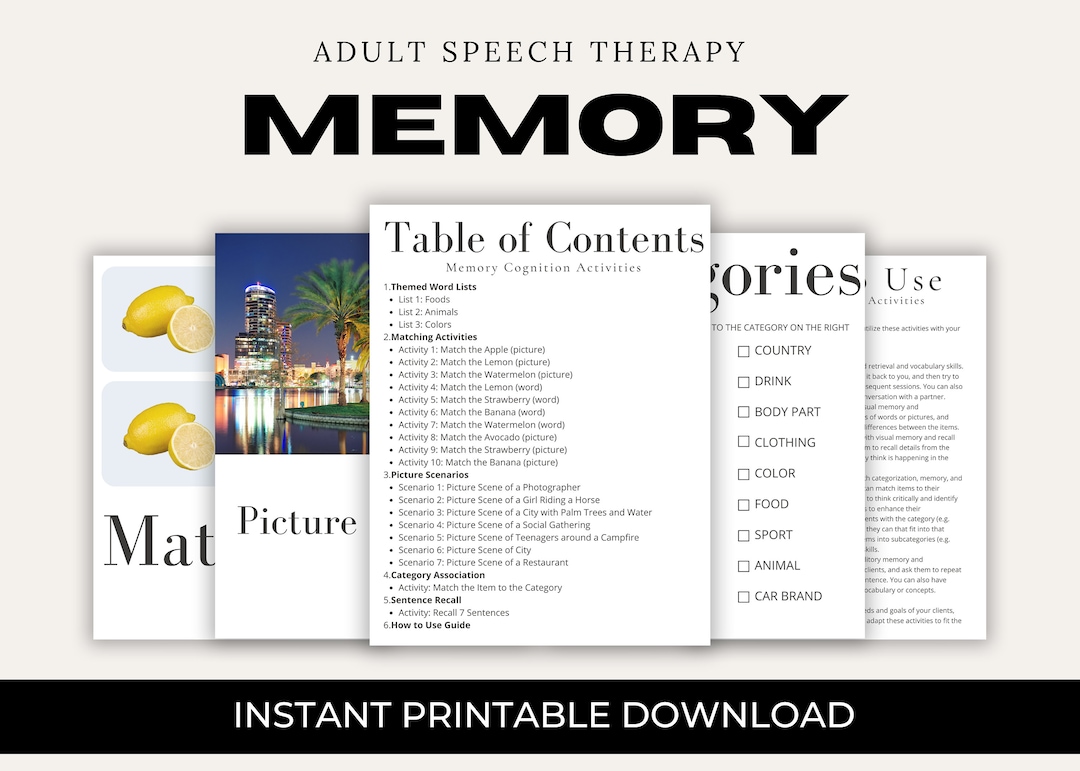 Cognitive Memory Communication Therapy Activities for Adult Speech ...
