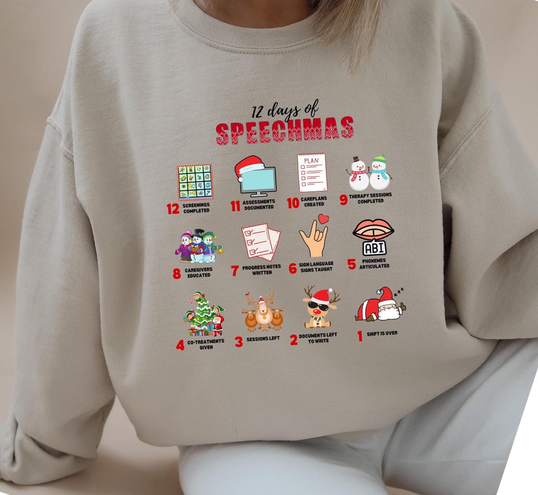 Speech Therapy Chistmas Crewneck, 12 Days of Speechmas Shirt, Speech ...