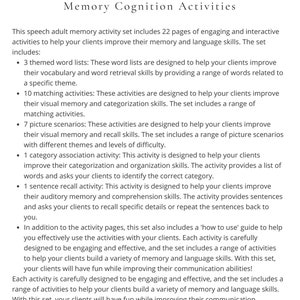 Cognitive Memory Communication Therapy Activities for Adult Speech ...