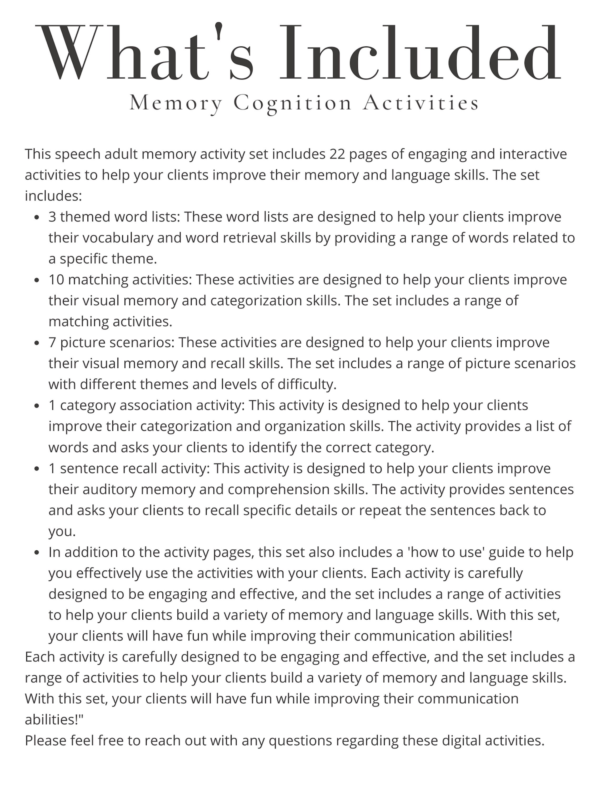 Cognitive Memory Communication Therapy Activities for Adult - Etsy