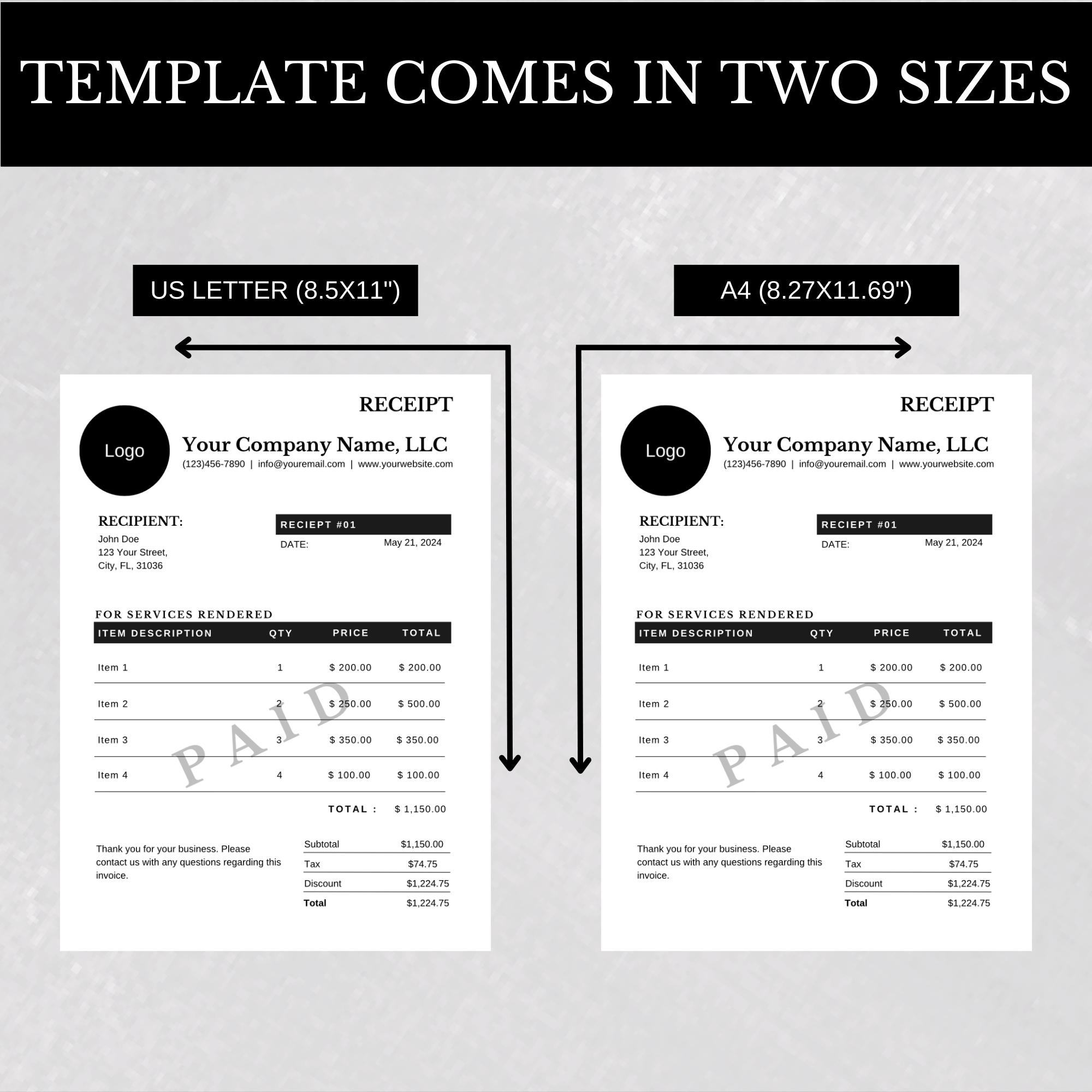 Editable Receipt Template, Small Business Digital Receipt, Customer ...