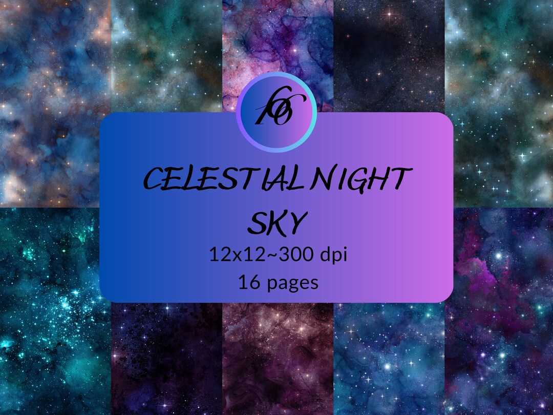 Celestial Night Sky - Shimmering Starry Night Digital Paper for DIY ...