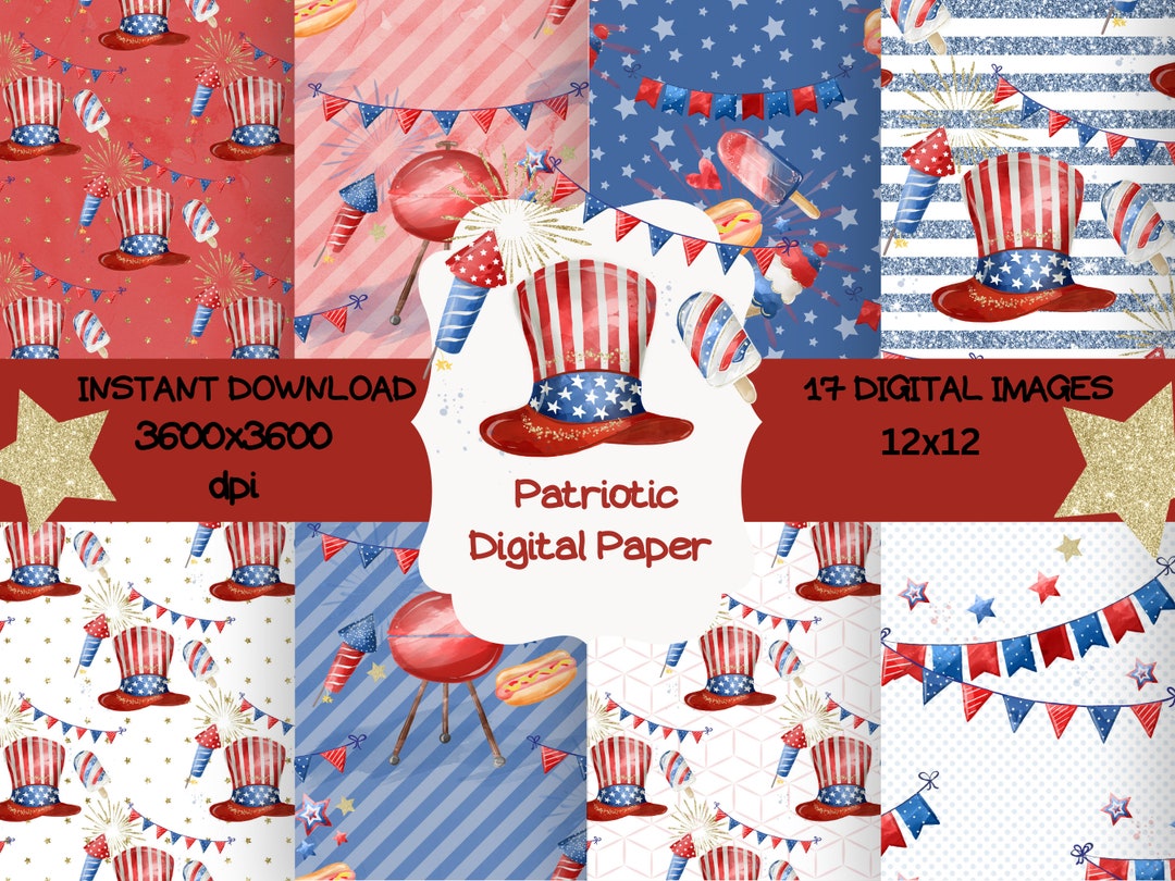 Red, White and Blue Digital Paper - Patriotic Watercolor Textures ...