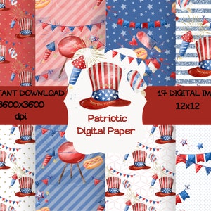 Red, White and Blue Digital Paper - Patriotic Watercolor Textures ...