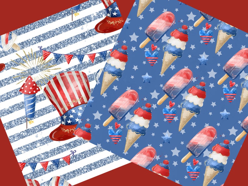 Red, White and Blue Digital Paper - Patriotic Watercolor Textures ...