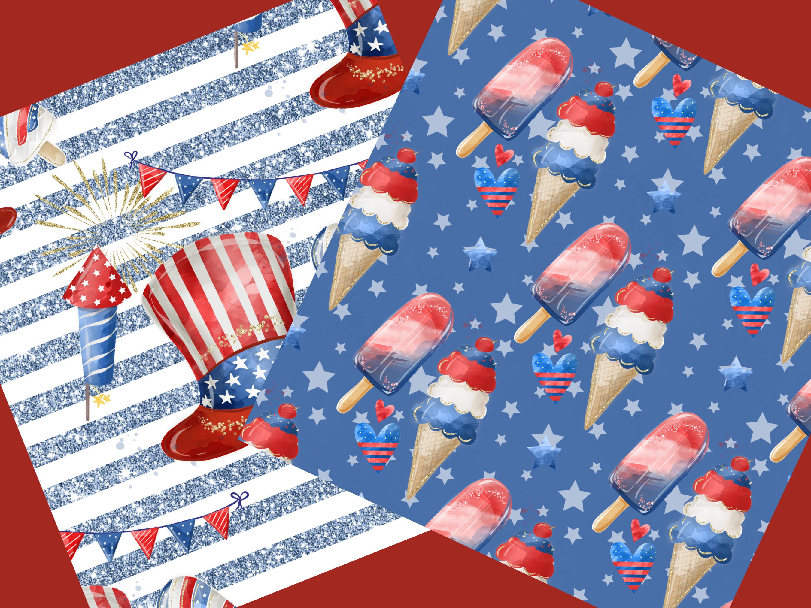 Red, White and Blue Digital Paper - Patriotic Watercolor Textures ...