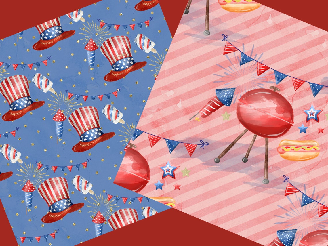 Red, White and Blue Digital Paper - Patriotic Watercolor Textures ...