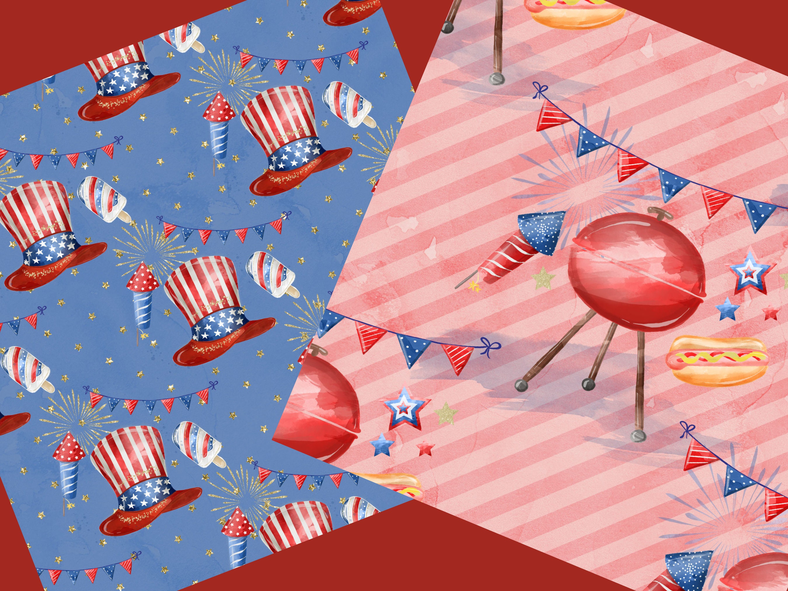 Red, White and Blue Digital Paper - Patriotic Watercolor Textures ...