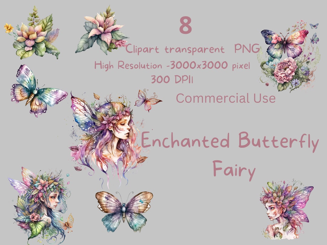 Butterfly Fairy Clipart PNG Set, 8 Fairy Clipart, Commercial Use Clip ...