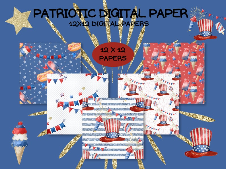 Red, White and Blue Digital Paper - Patriotic Watercolor Textures ...