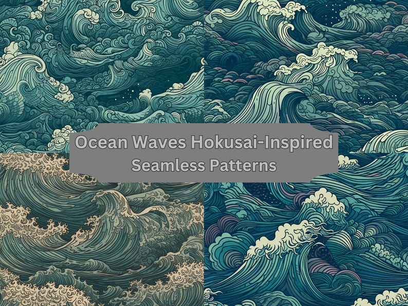 Hokusai Ocean Waves Digital Paper: 12 Seamless Art Patterns (digital ...