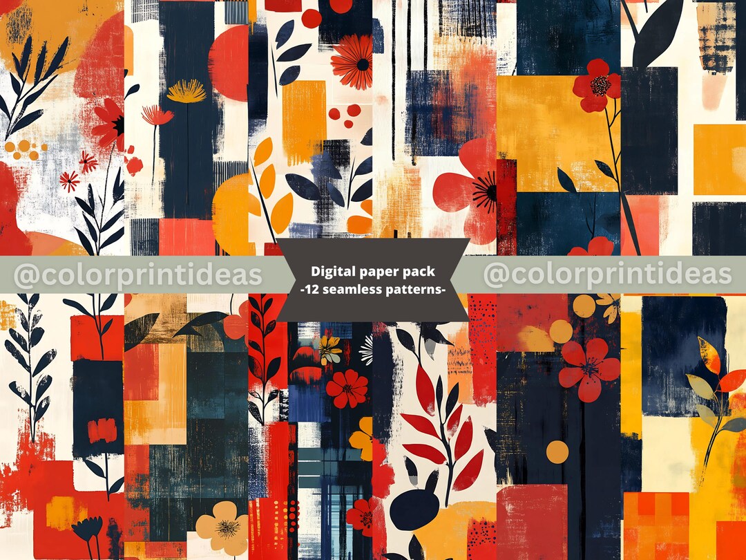 Geometric Floral Digital Paper Set | 12 Seamless Patterns With Modern ...