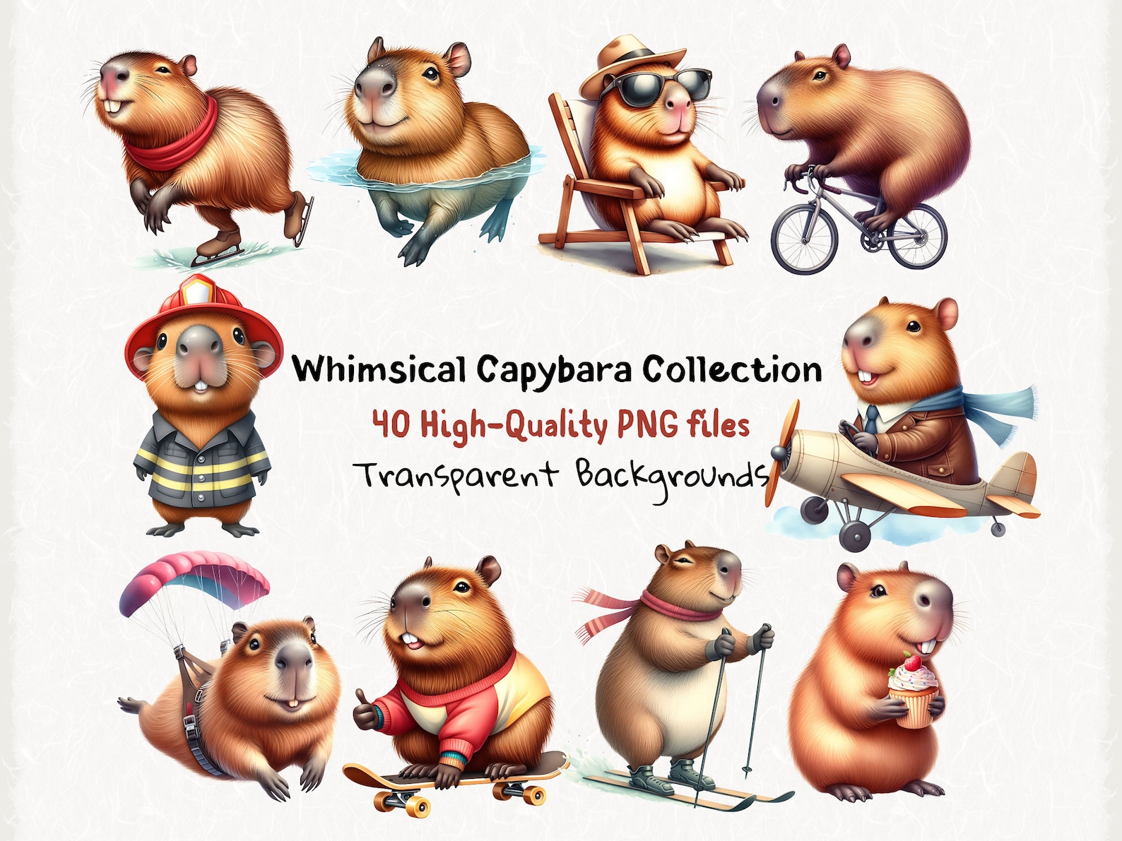 40 Whimsical Capybara Clipart Bundle: High-quality Capybara PNG Images ...