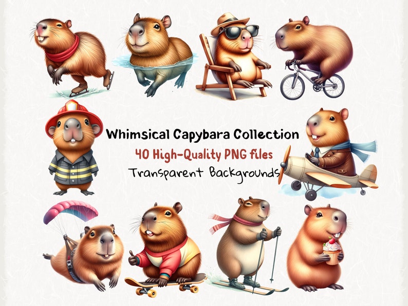 40 Whimsical Capybara Clipart Bundle: High-quality Capybara PNG Images ...