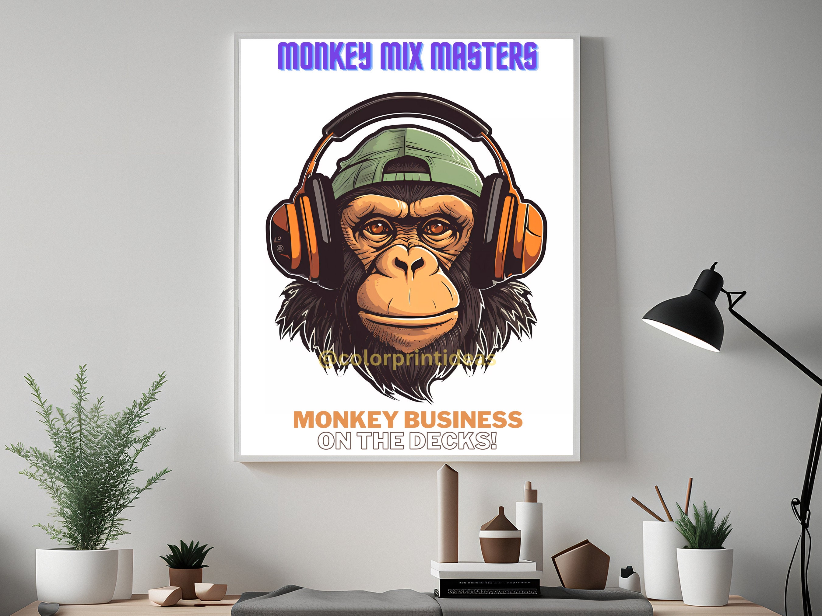 Original Dj Monkey Poster Fun Monkey Wall Art Vibrant Art - Etsy