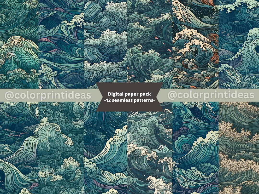 Hokusai Ocean Waves Digital Paper: 12 Seamless Art Patterns (digital ...