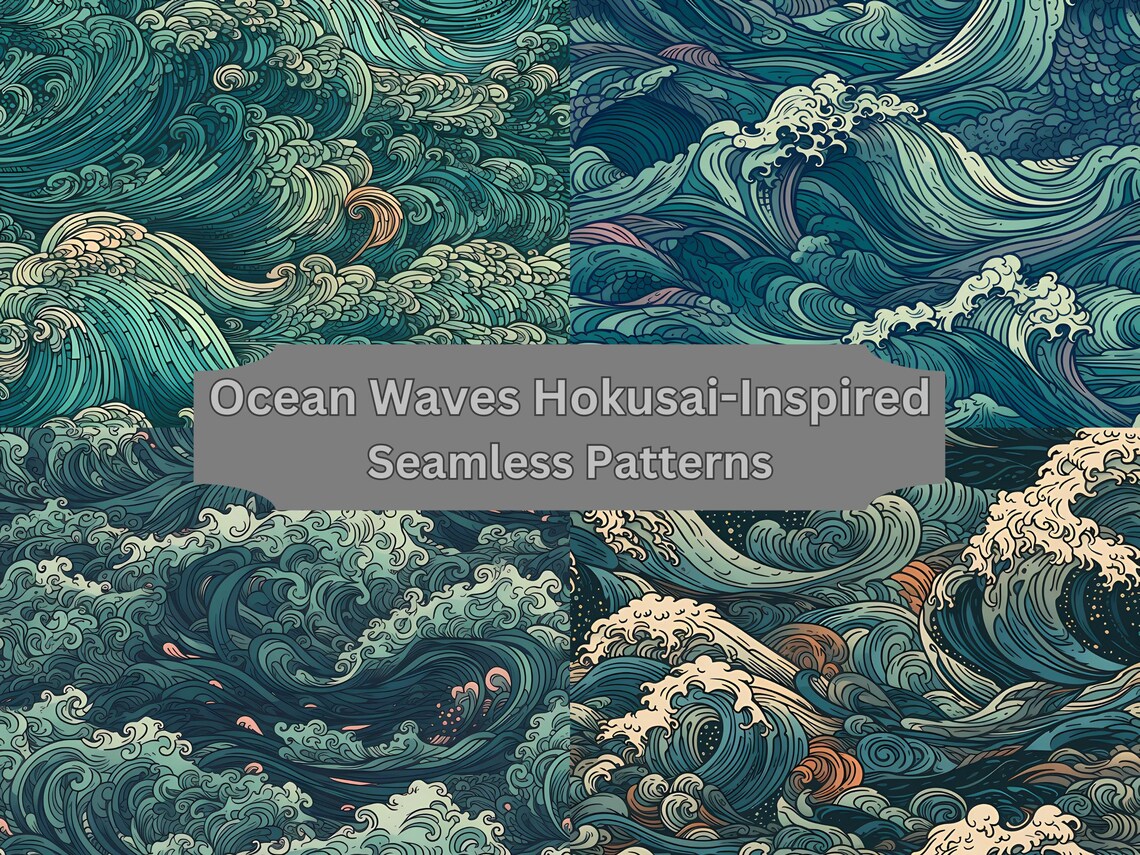 Hokusai Ocean Waves Digital Paper: 12 Seamless Art Patterns (digital ...