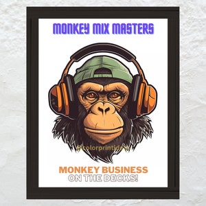 Original Dj Monkey Poster Fun Monkey Wall Art Vibrant Art - Etsy